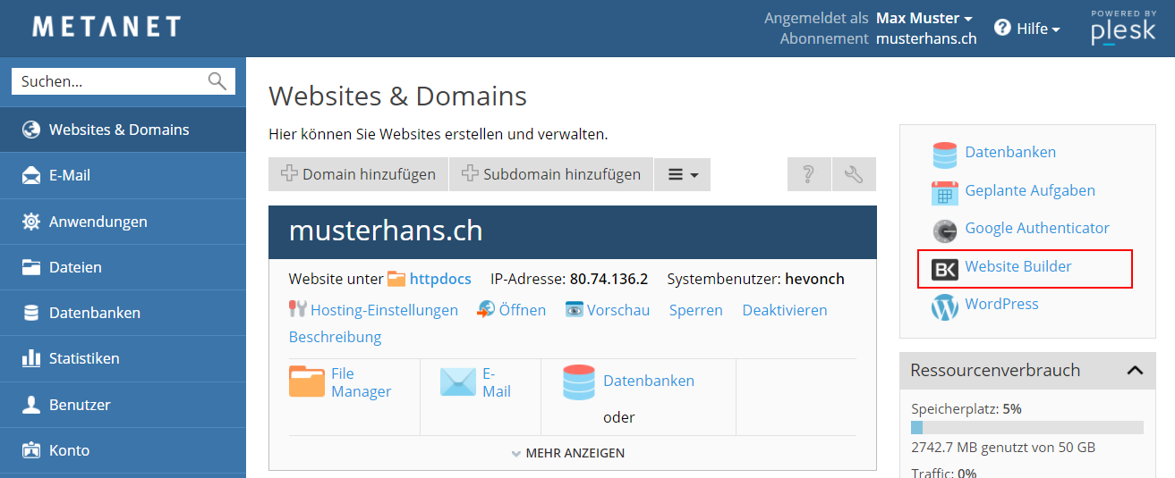 Website Builder: METAhost - Webseite erstellen | METANET - Web. Mail. Server.